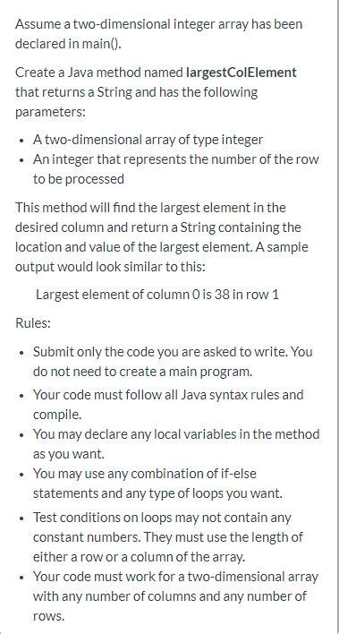 Solved Assume A Two Dimensional Integer Array Has Been