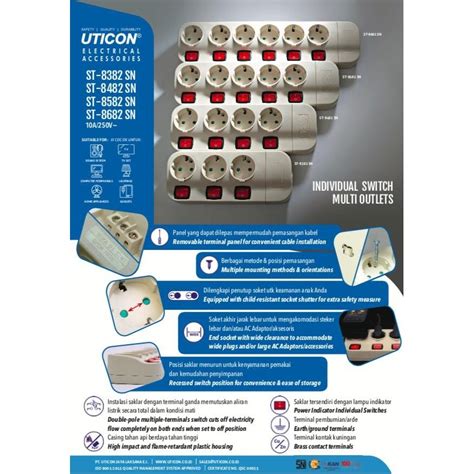 Jual Uticon Stop Kontak 6 Lubang Saklar Masing2pengamanpanel St 8682