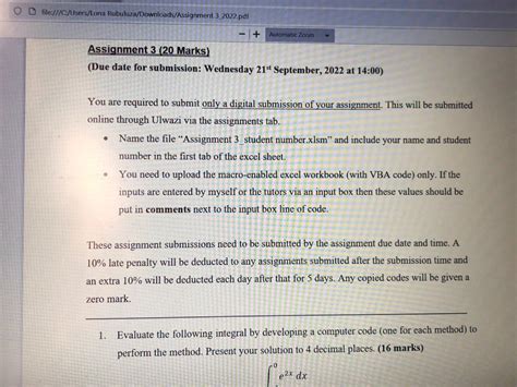 Solved Due Date For Submission Wednesday 21st September