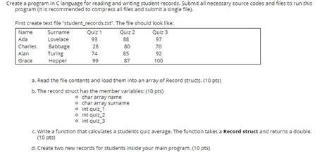 Solved Create A Program In Clanguage For Reading And Writing
