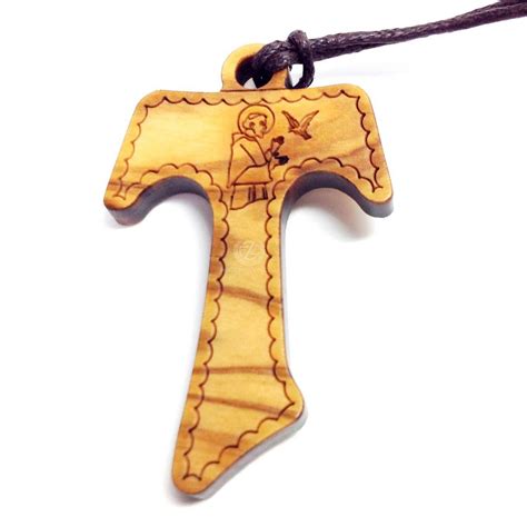 Tau Cross Pendant Necklace Saint Francis Olive Wood 1 3 4 Cord