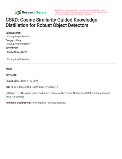 Pdf Cskd Cosine Similarity Guided Knowledge Distillation For Robust Object Detectors