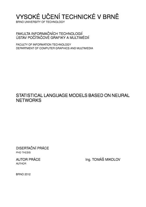 Miklovthesis Statistical Language Models Based On Neural Networks