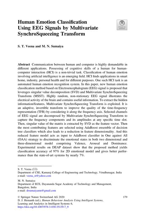 Pdf Human Emotion Classification Using Eeg Signals By Multivariate Synchrosqueezing Transform