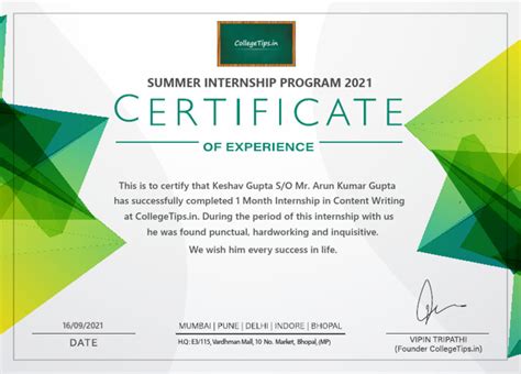 Keshav Gupta Sip Certificate Pdf