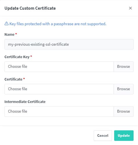 Feature Allow Update Custom Existing Ssl Certificate · Issue 1618