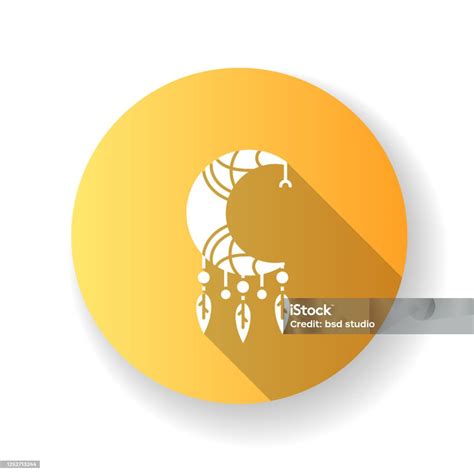 초승달과 깃털 부적 보헤미안 스타일 플랫 디자인 긴 그림자 글리프 아이콘 아메리카 원주민 인디언 신비의 상징 보헤미안 빈티지