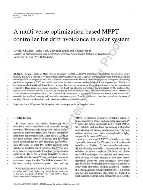 Mvo Based Mppt Controller For Solar Systems Pdf Electrical