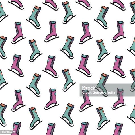 원활한 패턴 아이스 스케이팅 Shoos 손으로 그린 낙서 배경 벡터 그림 장식 벽지 인쇄에 좋은 종이를 포장 새해 복 석 인사말