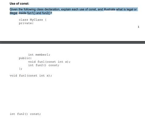 Solved Use Of Const Given The Following Class Declaration