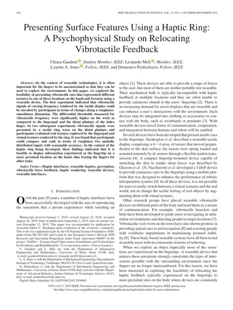 Gaudeni Et Al 2019 Presenting Surface Features Using A Haptic Ring