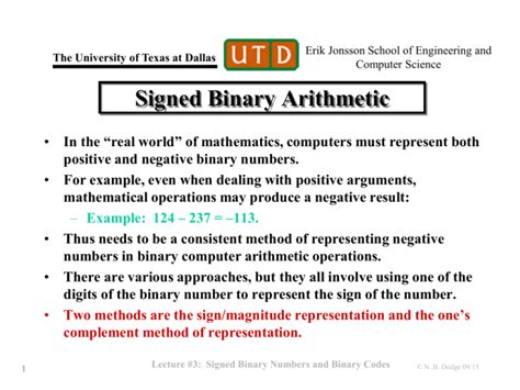 Signed Binary Arithmetic The University Of Texas At Dallas