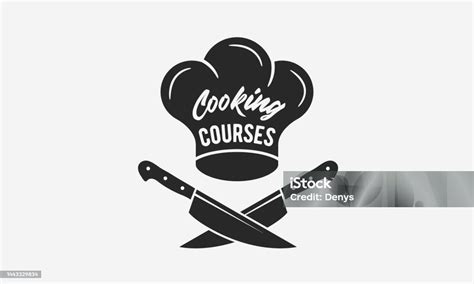 요리사의 모자에 글자가 새겨진 요리 코스 요리사의 모자 칼 그런지 질감의 요리 포스터 요리 학교 음식 스튜디오 요리 교실을 위한 트렌디한 복고풍 디자인 벡터 그림 개념에