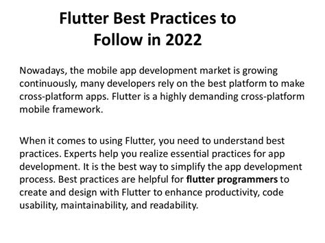 Flutter Best Practices To Follow In 2022pptx