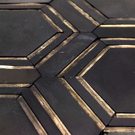 Calypso 3d Carved Black Nero Brass Inlay 8×16 Honed Marble Limestone