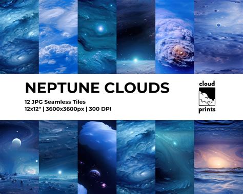 Neptune Clouds Digital Prints Seamless Pattern Blue Outer Space