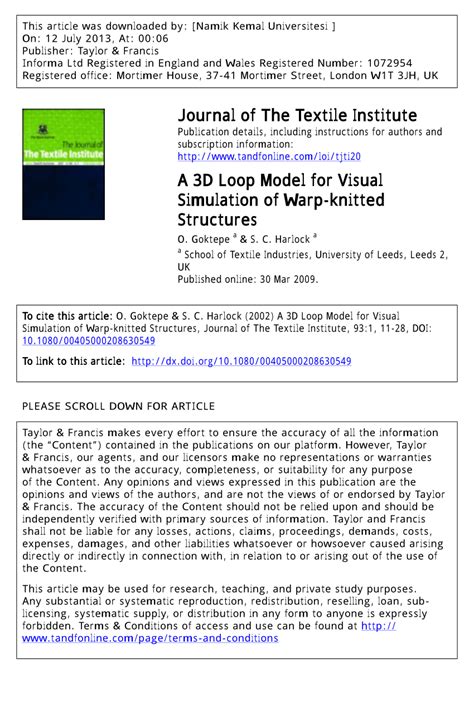 pdf a 3d loop model for visual simulation of warp knitted structures