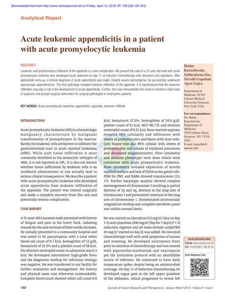 Pdf Acute Leukemic Appendicitis In A Patient With Acute Promyelocytic