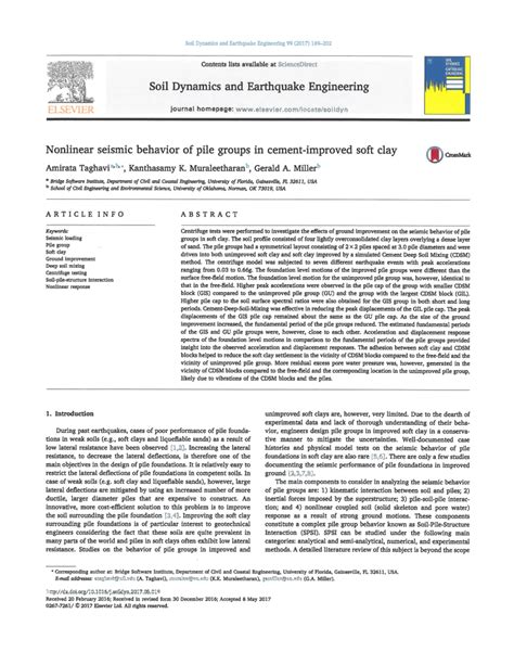 Pdf Nonlinear Seismic Behavior Of Pile Groups In Cement Improved Soft Clay
