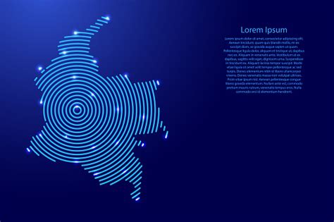 โคลอมเบียแผนที่จากวงกลมสีน้ําเงินศูนย์กลางแห่งอนาคตและดาวเรืองแสง