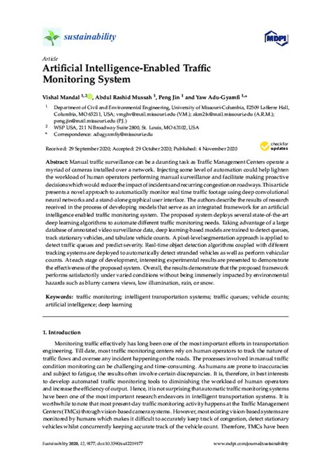 pdf artificial intelligence enabled traffic monitoring system