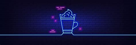 라떼 커피 아이콘입니다 휘핑 크림 기호입니다 네온 라이트 광선 효과 벡터 0명에 대한 스톡 벡터 아트 및 기타 이미지 0명