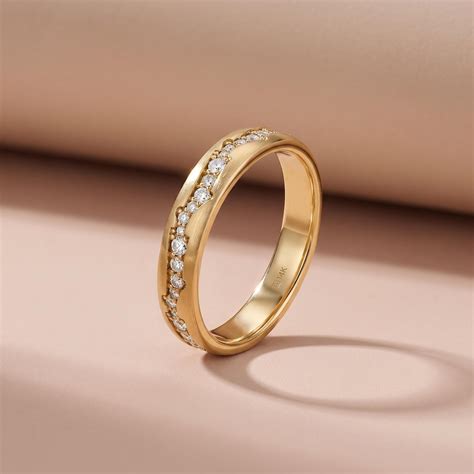 14k Solid Gold Wavy Diamond Band High Polish Wedding Ring Asymmetric