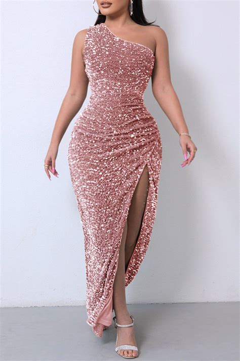 Wholesale Burgundy Sexy Formal Solid Sequins Patchwork Backless Slit