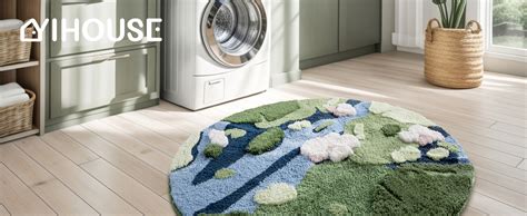 Yihouse Modern Round Area Rug Grass Green Moss Aesthetic