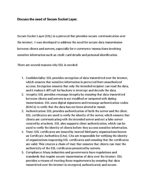 Discuss The Need Of Secure Socket Layer Secure Socket Layer Ssl Is