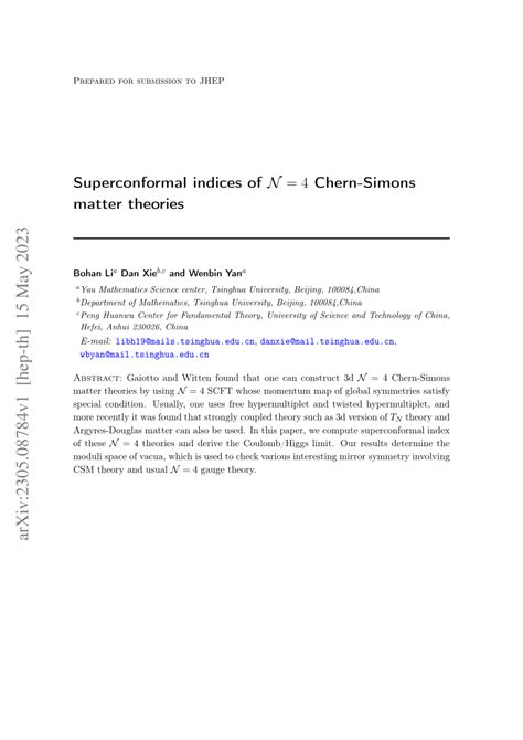 Pdf Superconformal Indices Of Mathcal N 4 Chern Simons Matter