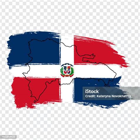 브러시 스트로크와 빈지도 도미니카 공화국에서 도미니카 공화국의 국기 높은 품질의지도 도미니카 공화국과 투명 배경에 플래그 스톡 벡터입니다 벡터 일러스트 레이션 Eps10 0