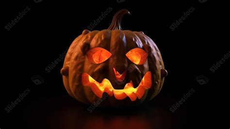 무료 으스스한 잭오랜턴 표정을 지닌 호박의 으스스한 3d 묘사 Ppt 배경 Slidesdocs