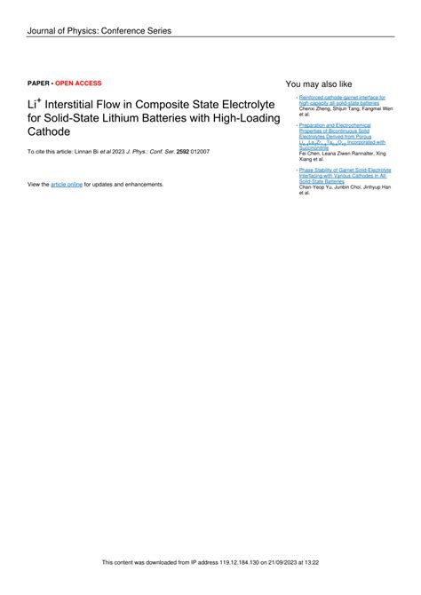 Pdf Li Interstitial Flow In Composite State Electrolyte For Solid