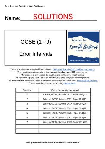 Error Intervals Gcse Maths Past Paper Questions Teaching Resources