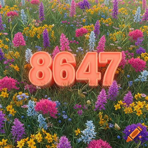 3d Orange Numbers 8647 In A Colorful Flower Meadow On Craiyon