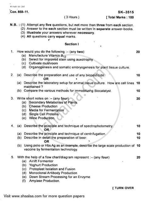 Biotechnology 2010 2011 Bsc In Life Science Semester 5 Tybsc Question Paper With Pdf Download
