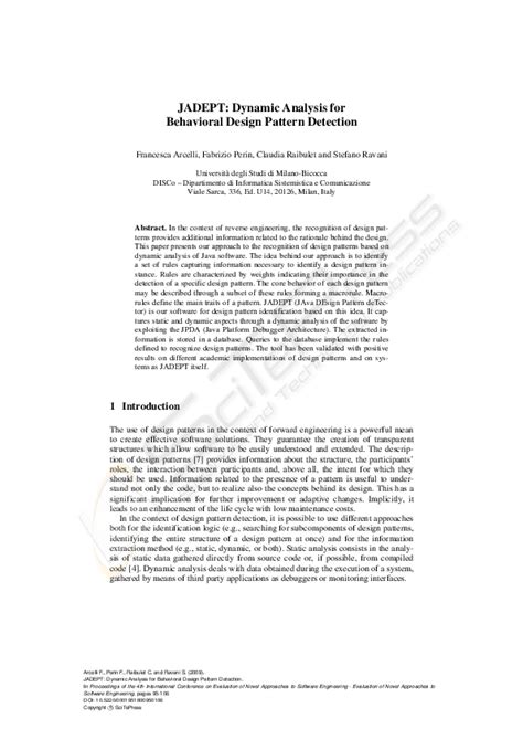 Pdf Jadept Dynamic Analysis For Behavioral Design Pattern Detection