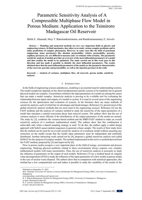 Pdf Parametric Sensitivity Analysis Of A Compressible Multiphase Flow Model In Porous Medium
