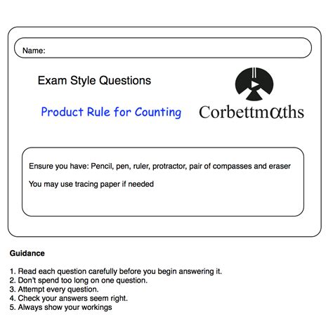 Product Rule For Counting Practice Questions Corbettmaths