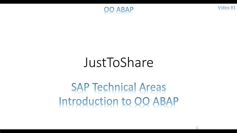 Video 1 Oo Abap Introduction About Oo Abap Youtube