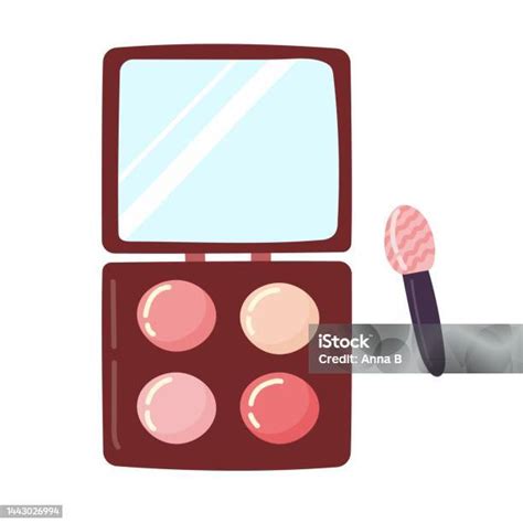 브러시 어플리케이터가 있는 파스텔 색상의 아이섀도우 팔레트 손으로 그린 컴팩트 메이크업 제품 흰색 배경에 격리된 상위 뷰 메이크업 상자 0명에 대한 스톡 벡터 아트 및 기타