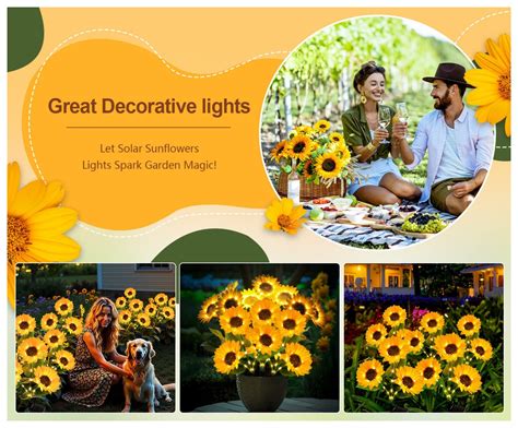 🌞solar Led Sunflower Garden Lights 296inch75cm Fofopo