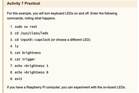 Texts Linux Commands Activity 7 Practical For This Example You Will Turn Keyboard Leds On And