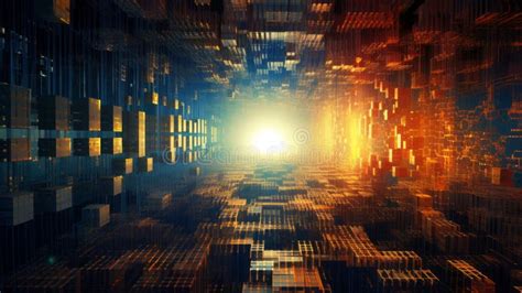 3d Rendering Of Abstract Technology Digital Hi Tech Concept With Glowing Particles Stock