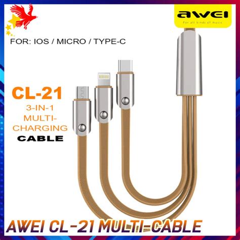 Awei CL In Charging Cable Multi Charging Cable For IOS Micro USB Type C Gold Lazada PH