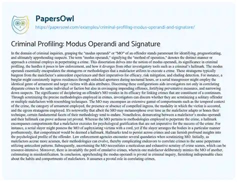 criminal profiling modus operandi and signature free essay example