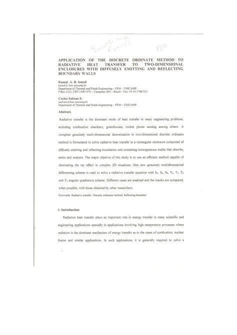 Pdf Application Of The Discrete Ordinate Method To Radiative Heat