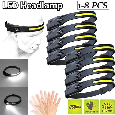 1 8pcs Cobandled Headlamp Multi Mode Induction Headlight Outdoor Waterproof Motion Sensor