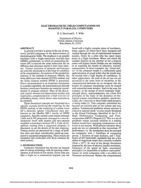 David Wille 1995 Electromagnetic Field Computations On Massively Parallel Computers Pdf